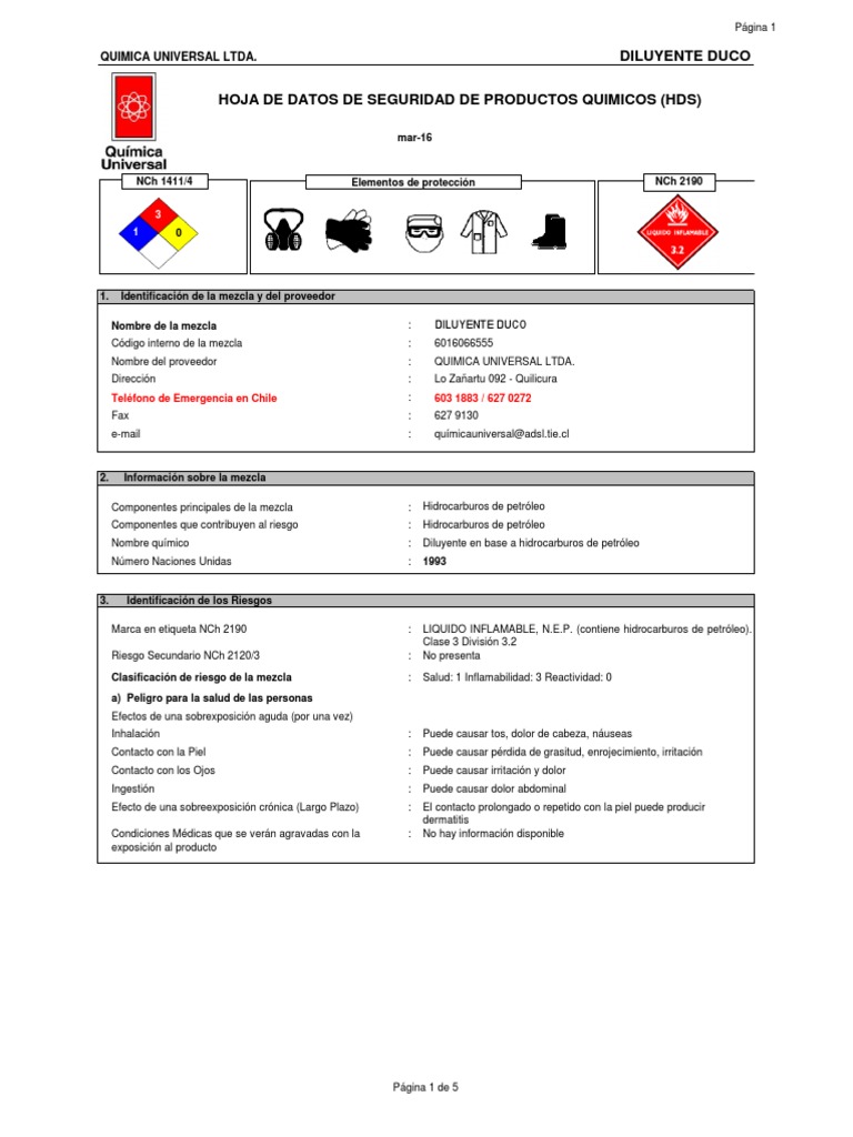 Hoja de S Seguridad Pintura Especial Duco | PDF | Carbón | Agua
