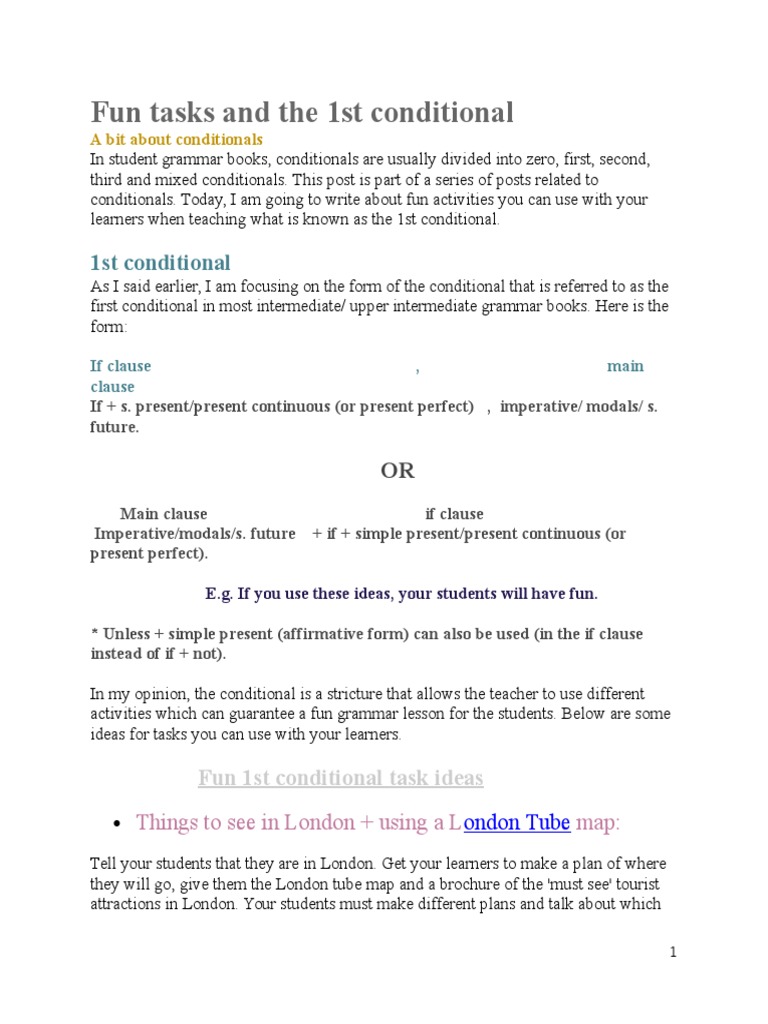 Fun Tasks and The 1st Conditional | Download Free PDF | Linguistics ...