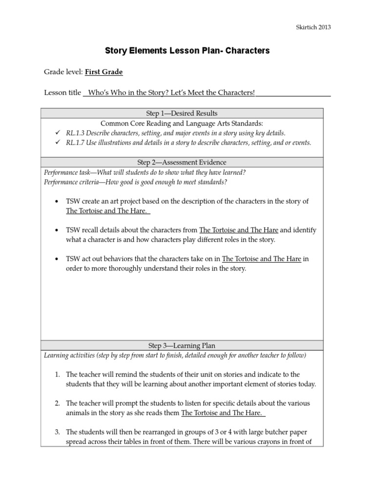 First Grade Story Characters Lesson Plan | PDF | Graphics | Lesson Plan