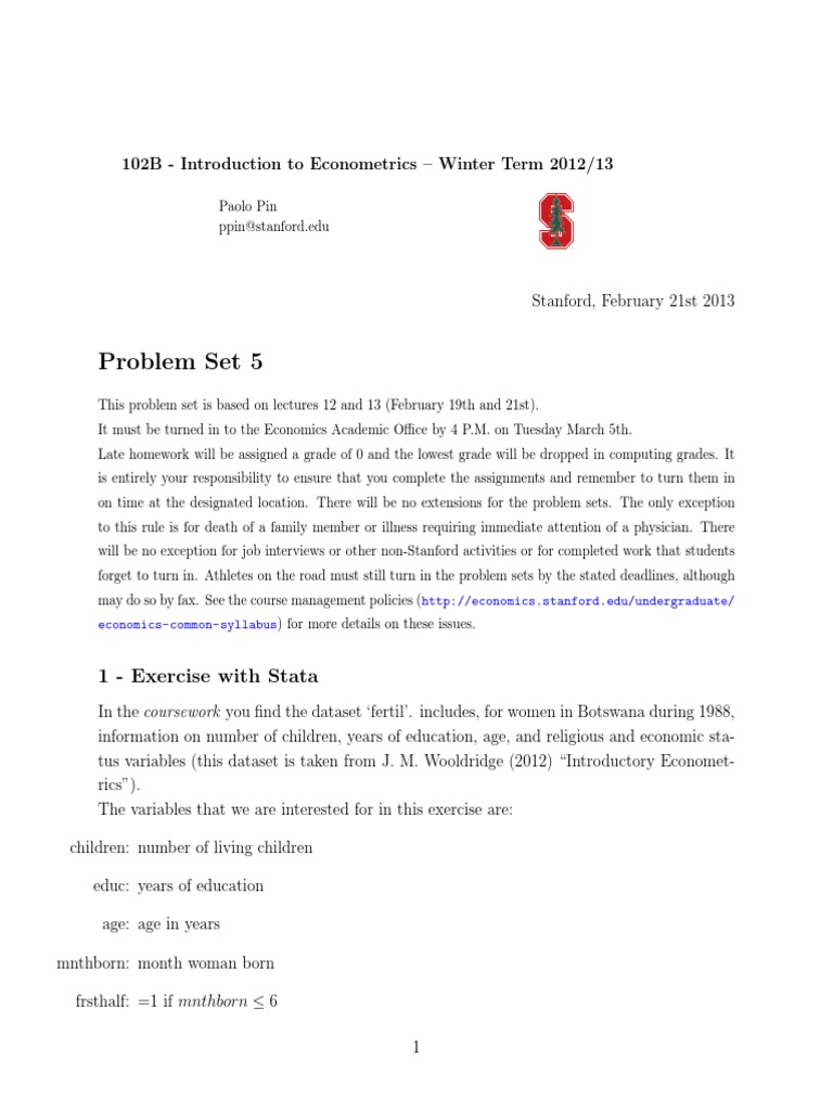 102b ProblemSet 5 Solutions | PDF | Instrumental Variable | Regression Analysis