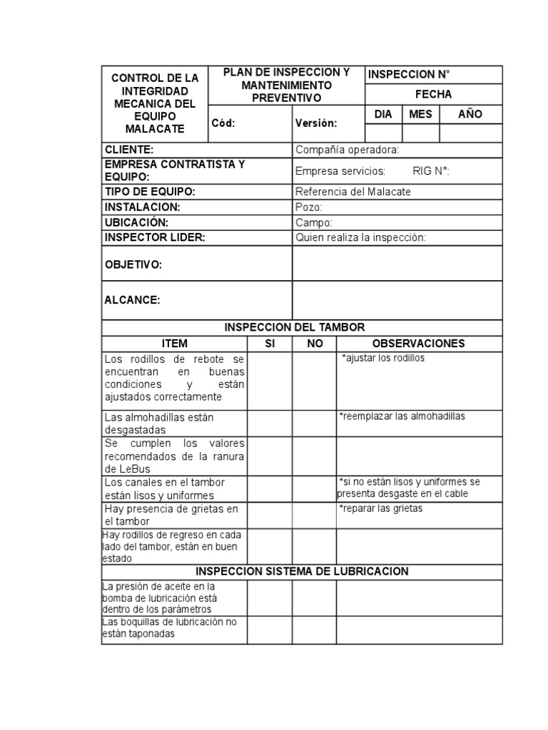 Lista de Chequeo Malacate