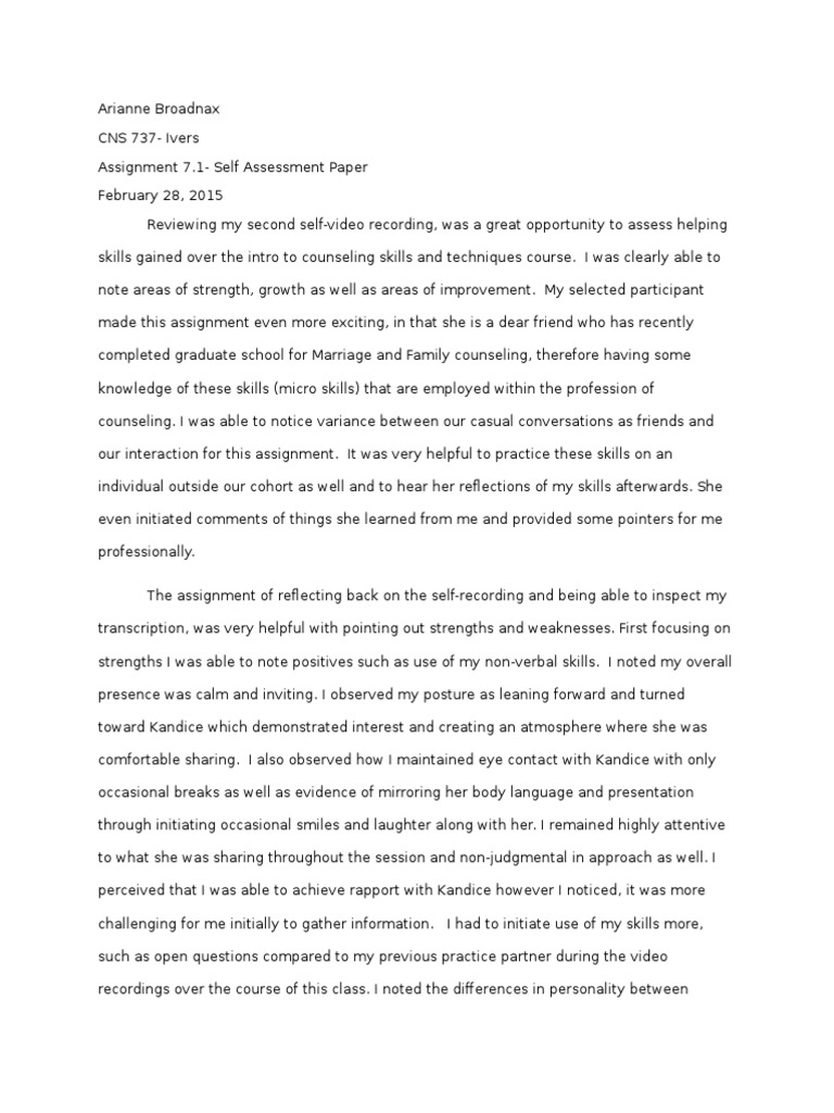 Self Assessment Paper - Basic Helping Skills | PDF | Empathy | Mental ...