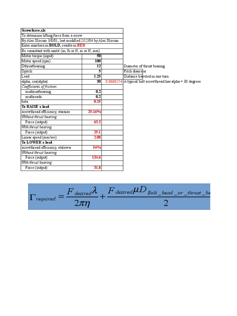 Screwforce - XLS: Coefficients of Friction | PDF