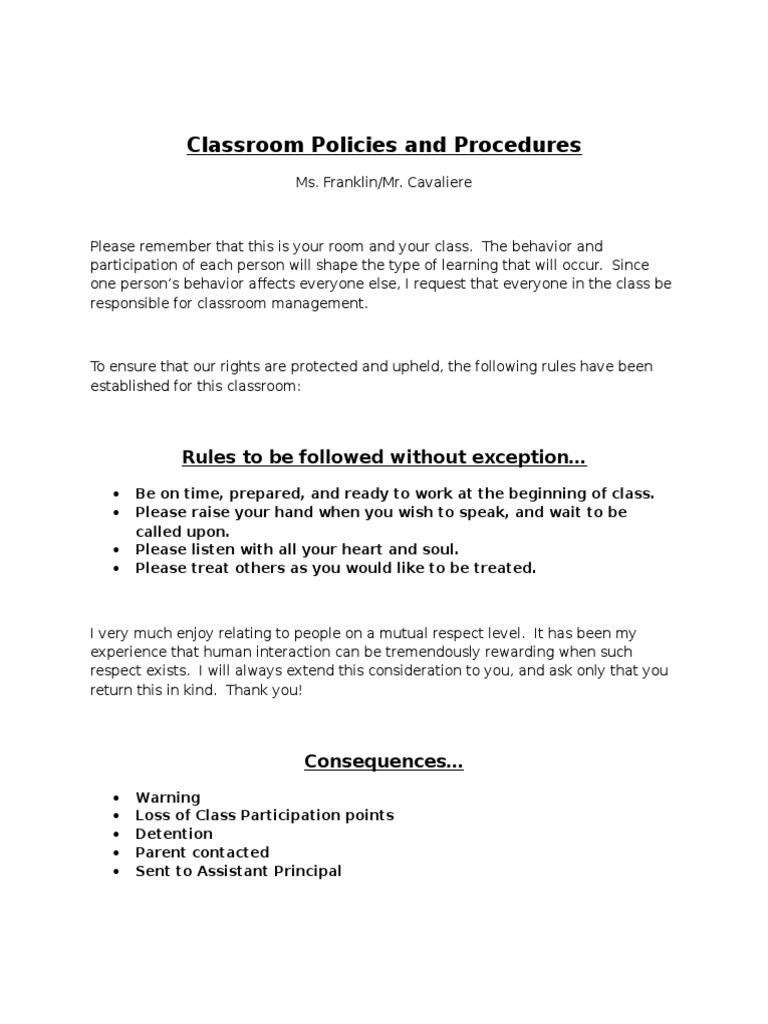 Classroom Rules and Grading Policies | PDF | Career & Growth | Wellness