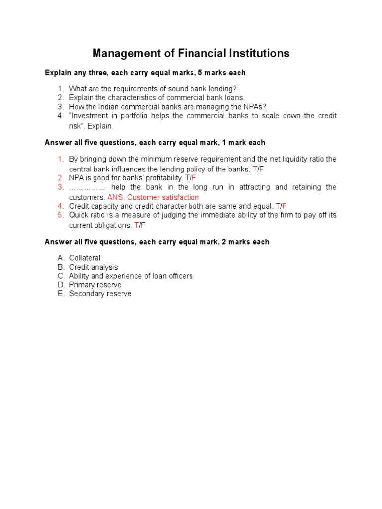 Management of Financial Institutions | PDF