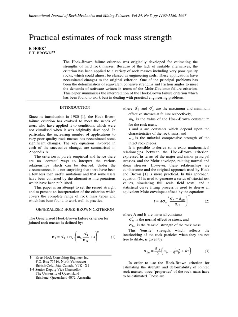 Practical Estimates of Rock Mass Strength 97 | PDF | Strength Of ...