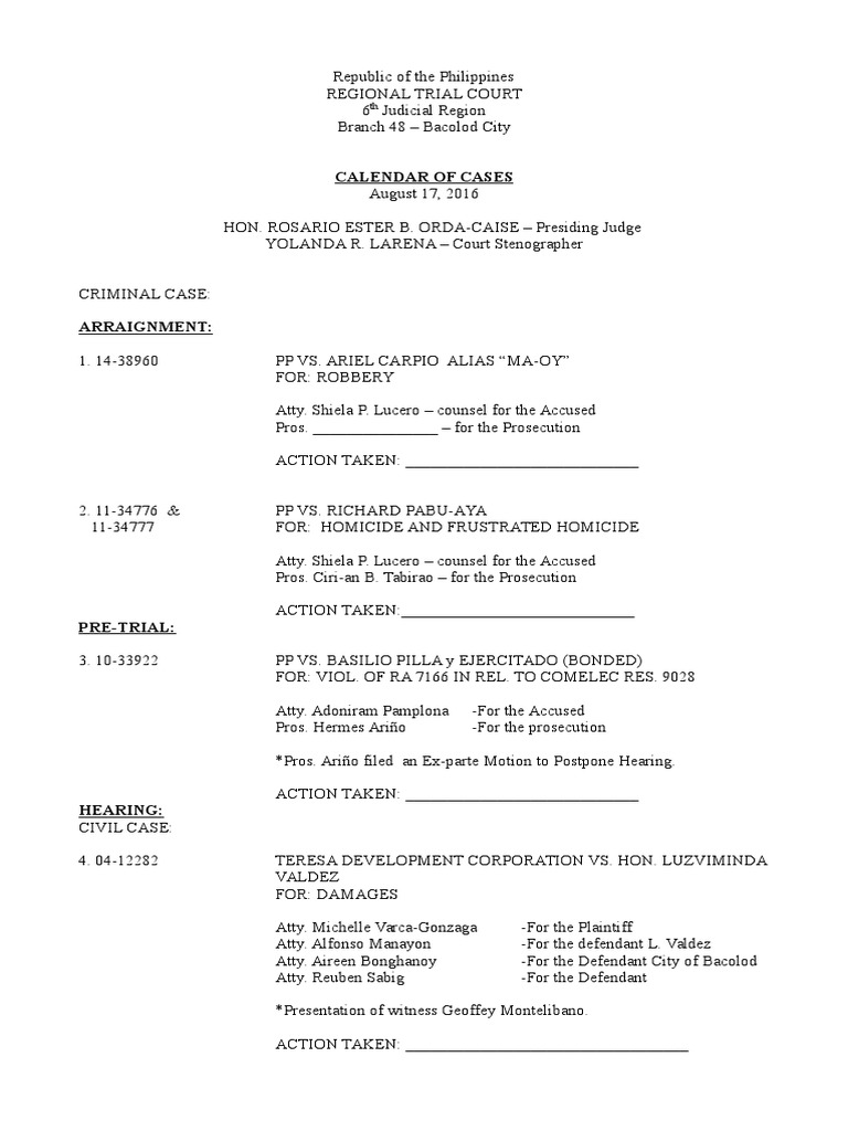 Calendar of Cases | PDF