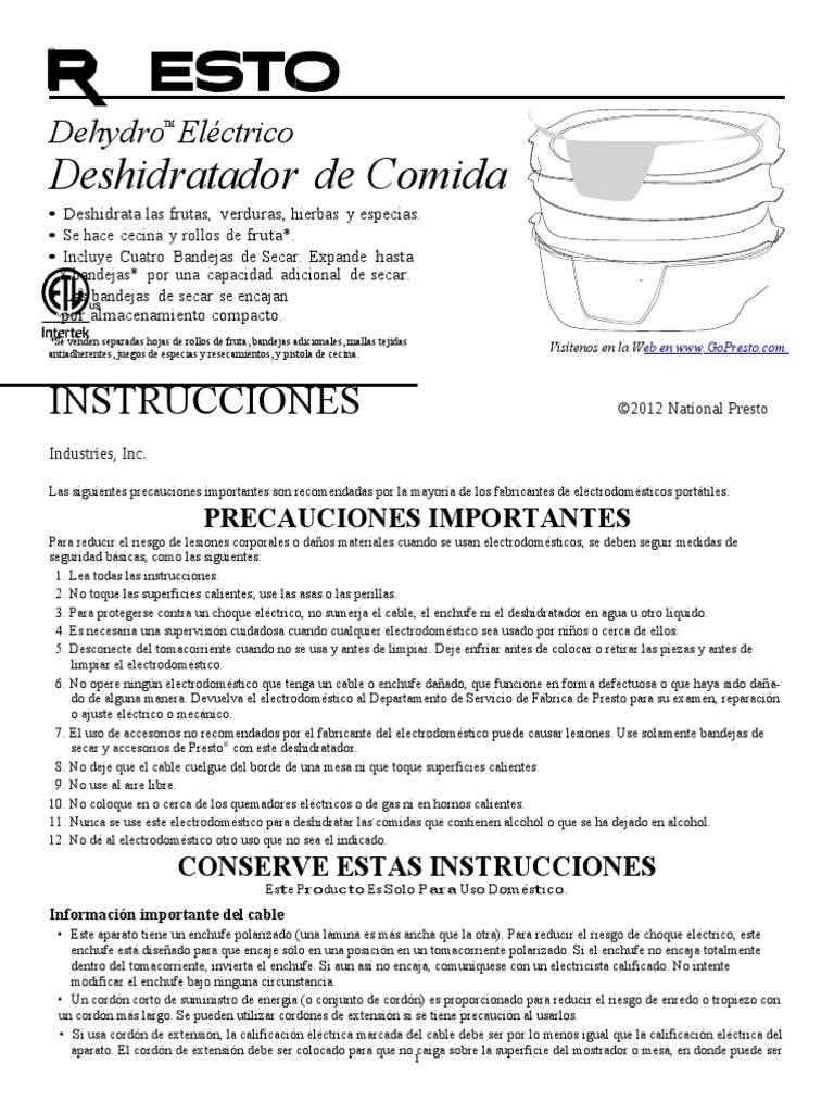 Manual Deshidratador En Español Pdf Carne Enchufes Y Tomas De