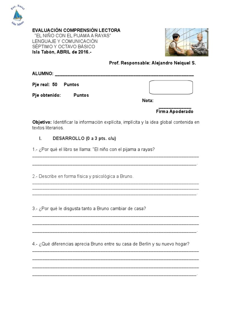 Evaluación El Niño Con El Piajama A Rayas | PDF