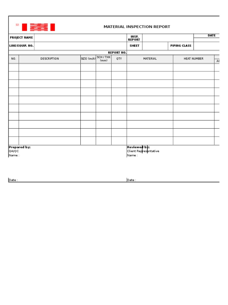 Material Inspection Report: Project Name Date Insp | PDF | Pipe (Fluid ...
