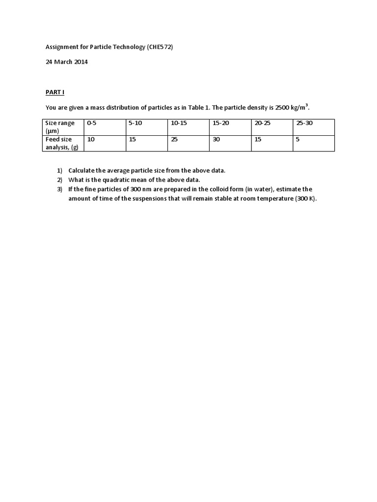 Assignment For Particle Technology PART 1 | PDF | Technology & Engineering