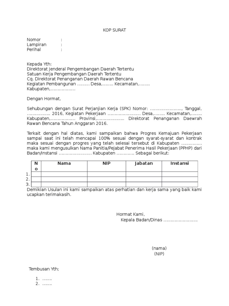 Surat Usulan Panitia Penerima Hasil | PDF