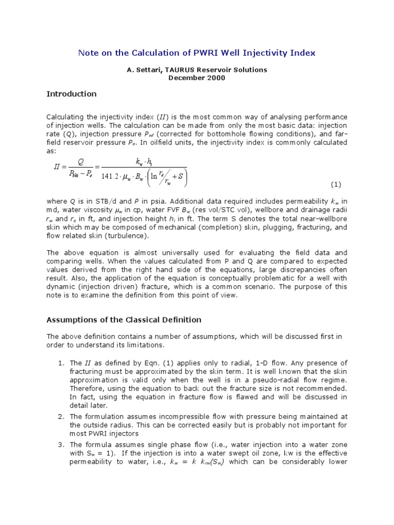 PWRI Well Injectivity Index Calculation | PDF | Petroleum Reservoir ...