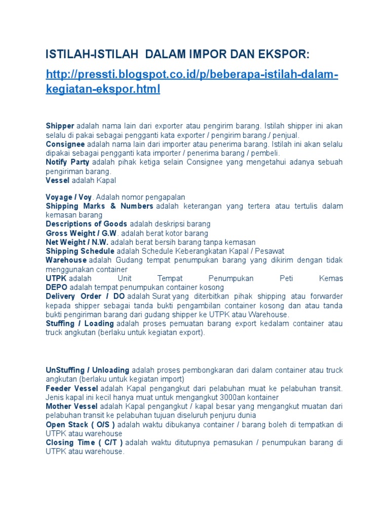 Daftar Istilah Export-Import Barang | PDF