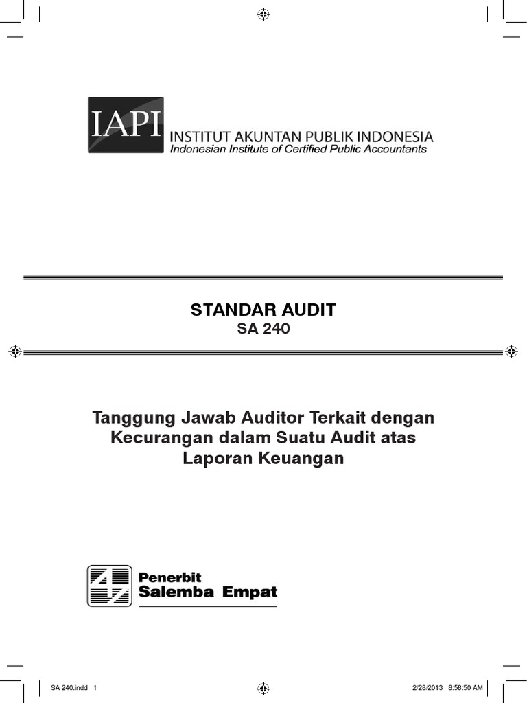 SA 240 Tanggung Jawab Auditor Terkait Dengan Kecurangan Dalam Suatu ...