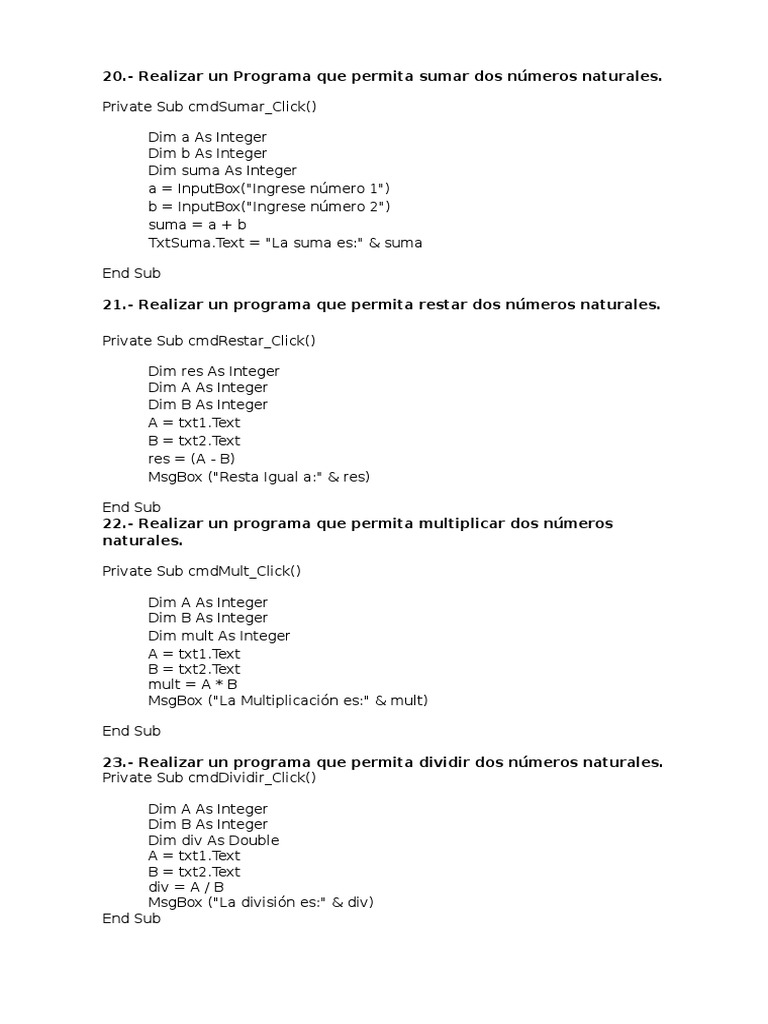 100 Ejercicios de Visual Basic | PDF | Triángulo | Multiplicación
