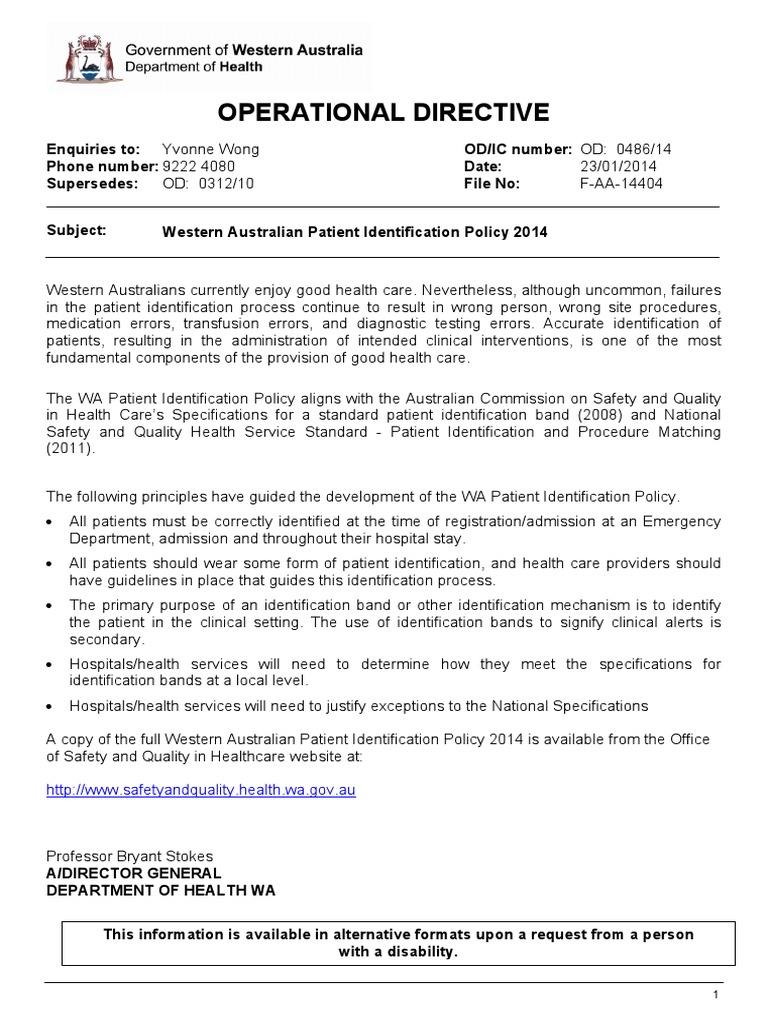 Western Australian Patient Identification Policy.pdf | Patient Safety ...