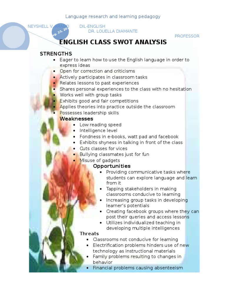 English Class Swot Analysis: Strengths | PDF