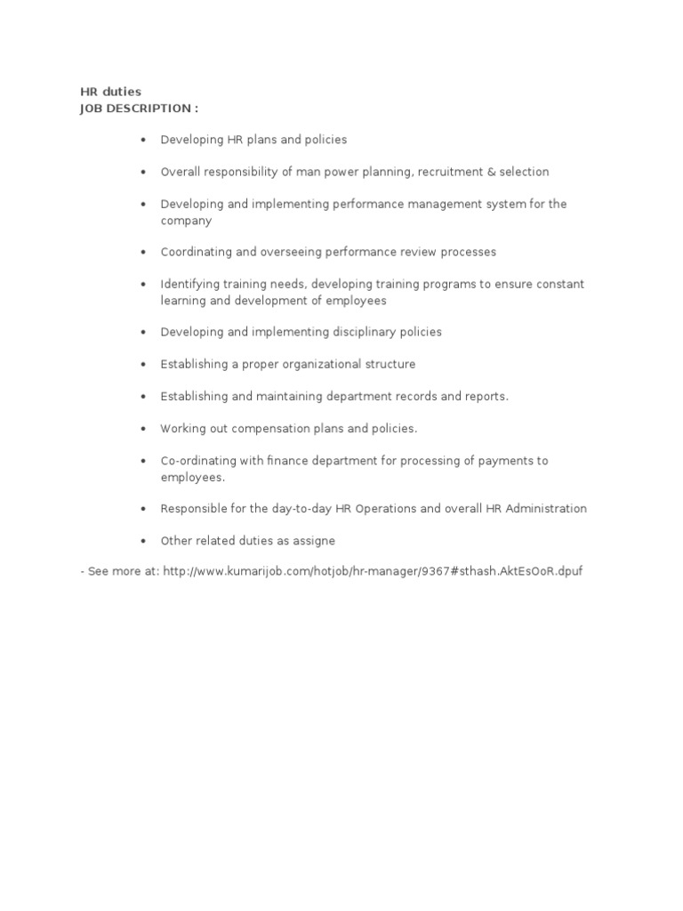 HR Duties | PDF