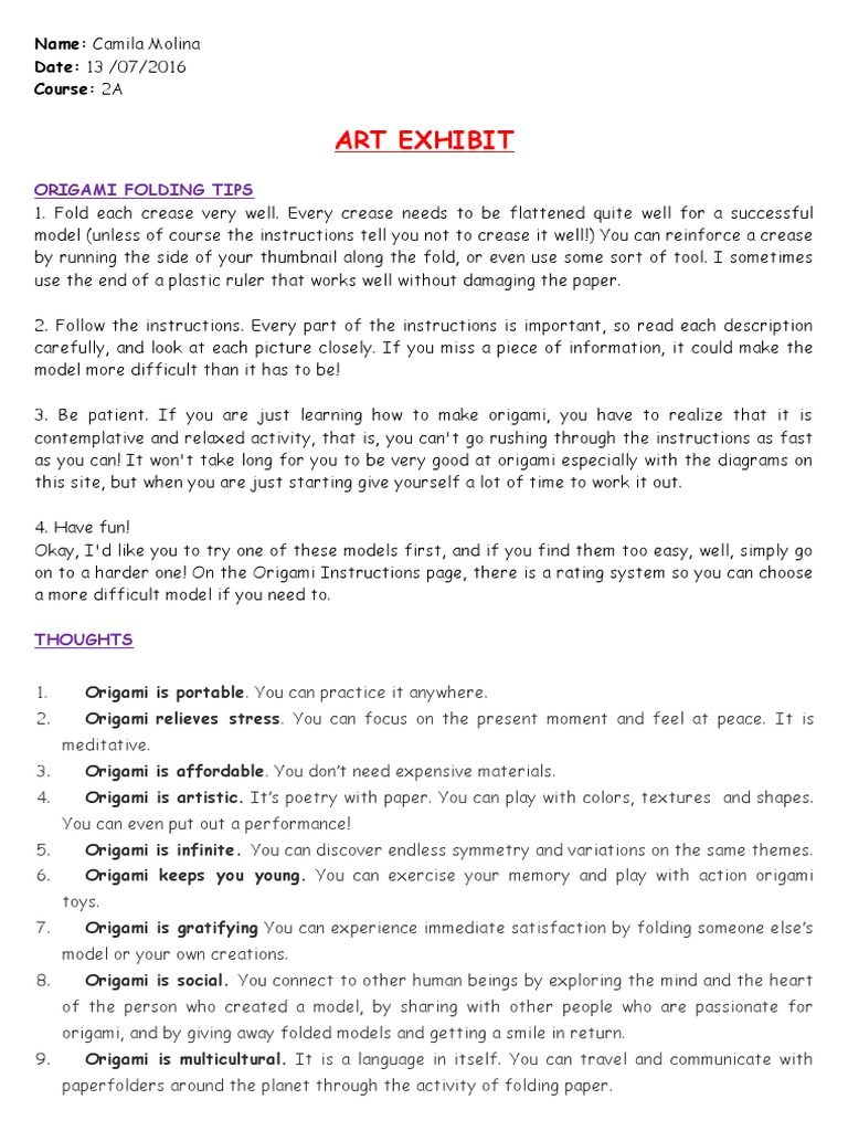 Art Exhibit: Origami Folding Tips | PDF | Origami | Cognitive Science