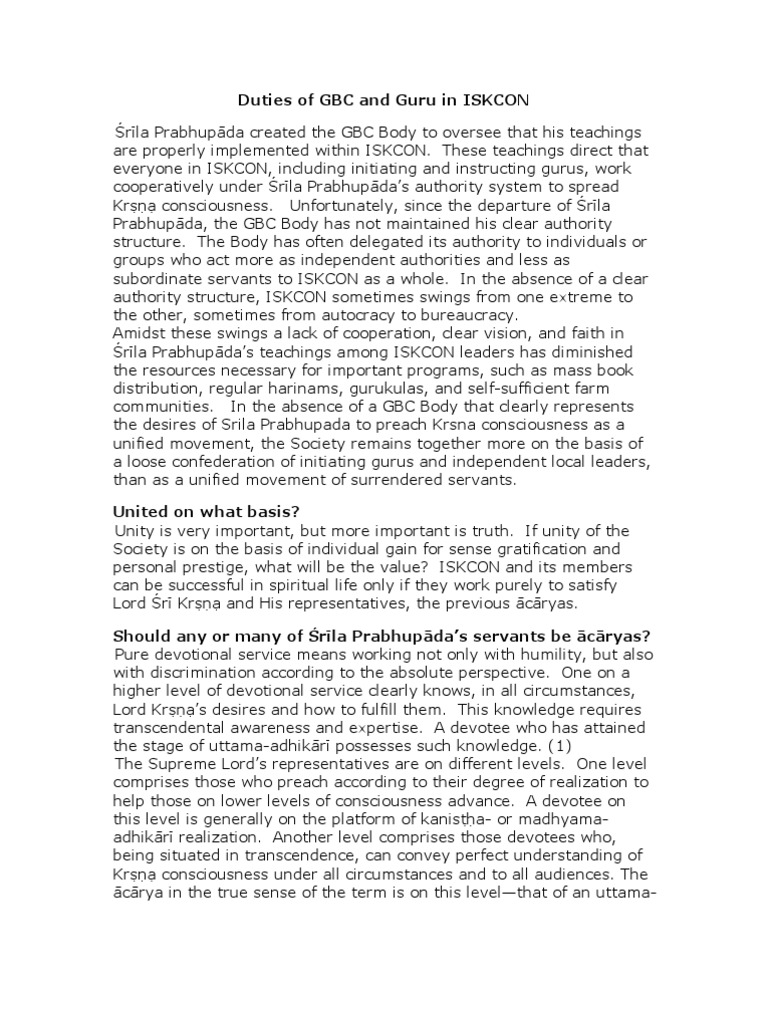 ISKCON GBC and Guru Responsibilities | PDF | Guru | Indian Religions