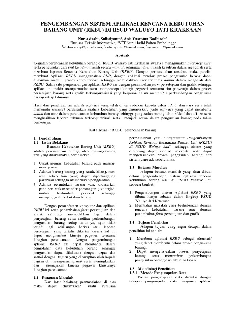 Sistem Aplikasi Rencana Kebutuhan Barang Unit (RKBU) Di RSUD Waluyo ...
