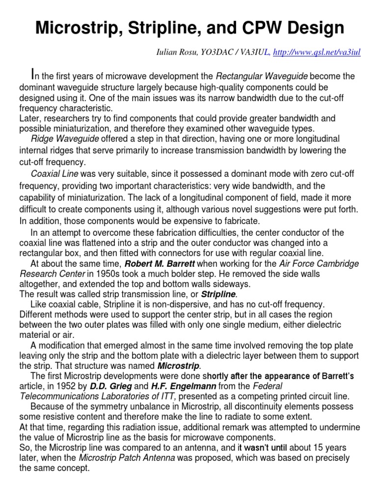 Microstrip Stripline and CPW Design PDF | PDF | Capacitor | Inductor