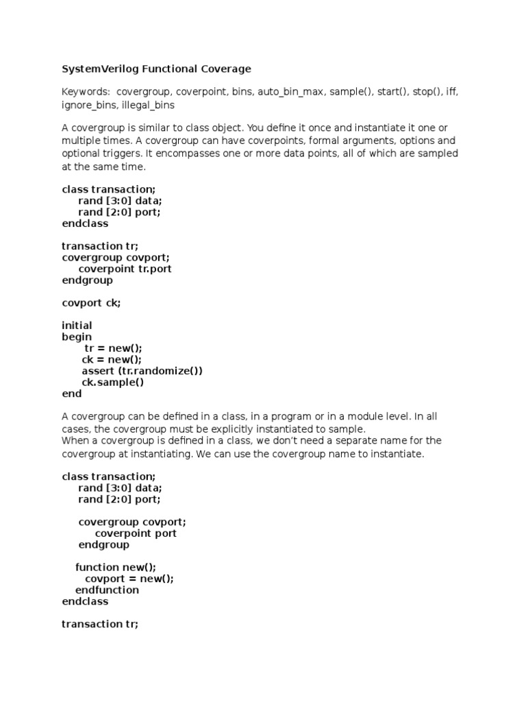 SystemVerilog Functional Coverage | PDF | Software Development ... SystemVerilog Functional Coverage | PDF | Software Development ...