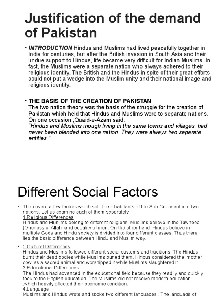 Demand For Pakistan | PDF | Hindu | Two Nation Theory