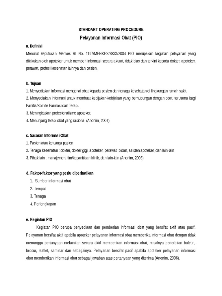 Standart Operating Procedure Pio | PDF