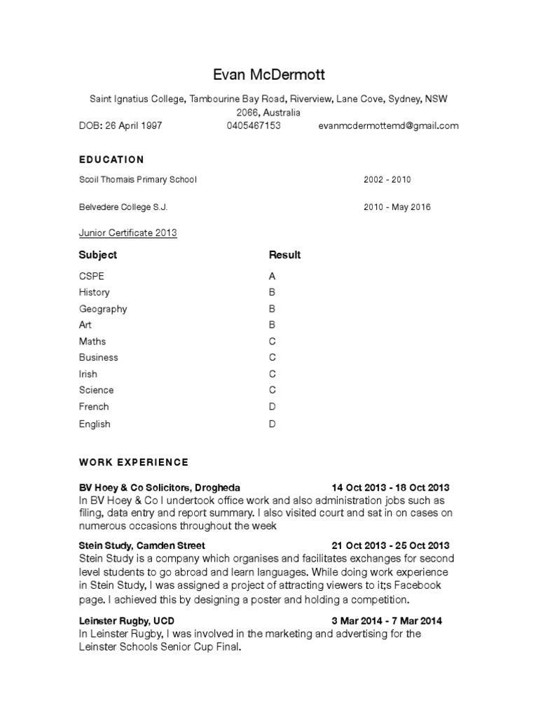 Evan CV | PDF | Schools | Further Education