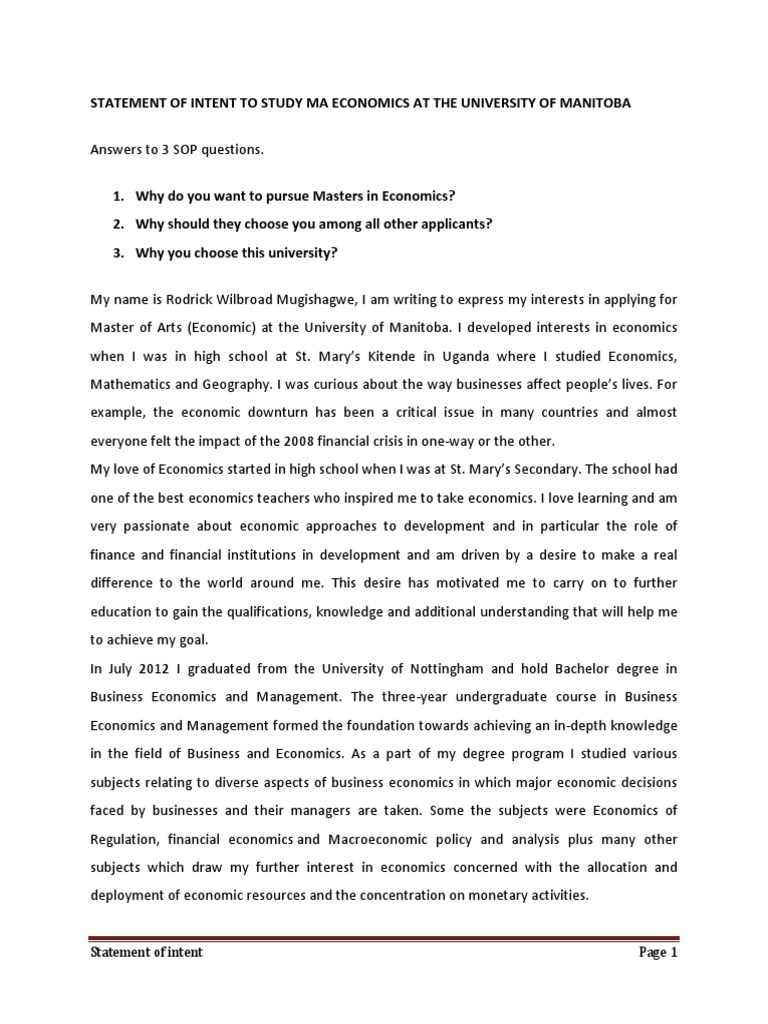 Personal Statement PDF PDF Economics Academia