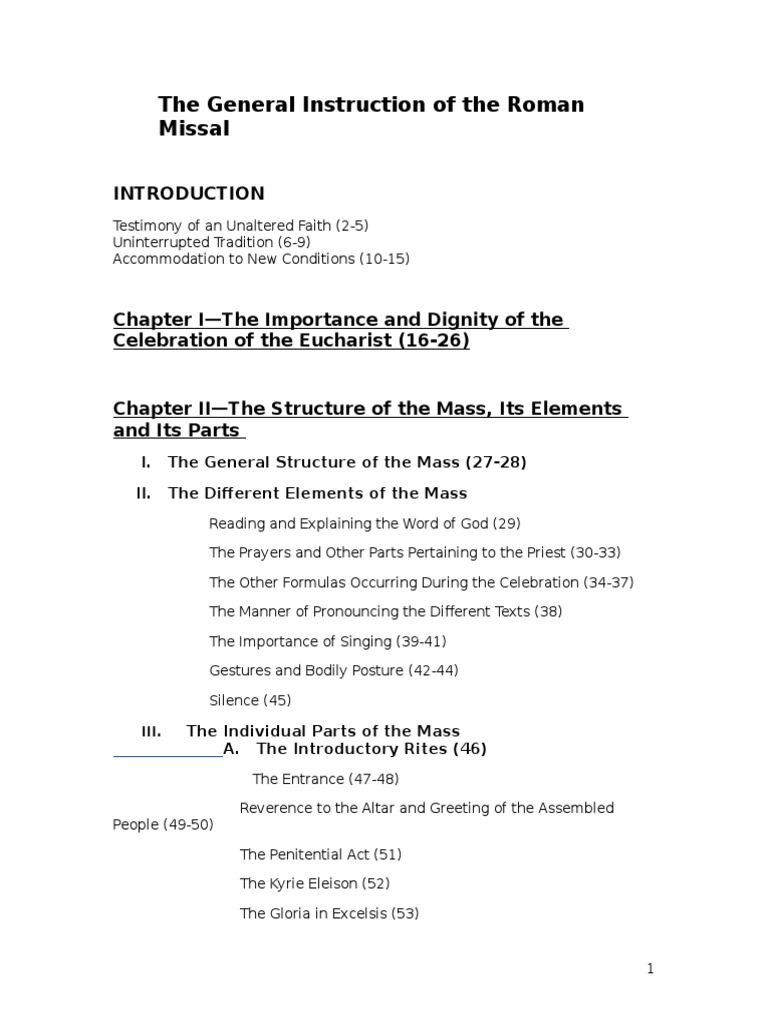 GIRM Outline | PDF | Mass (Liturgy) | Eucharist