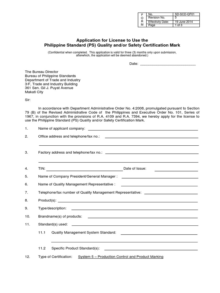Application for PS License Use | PDF | Quality Management System ...