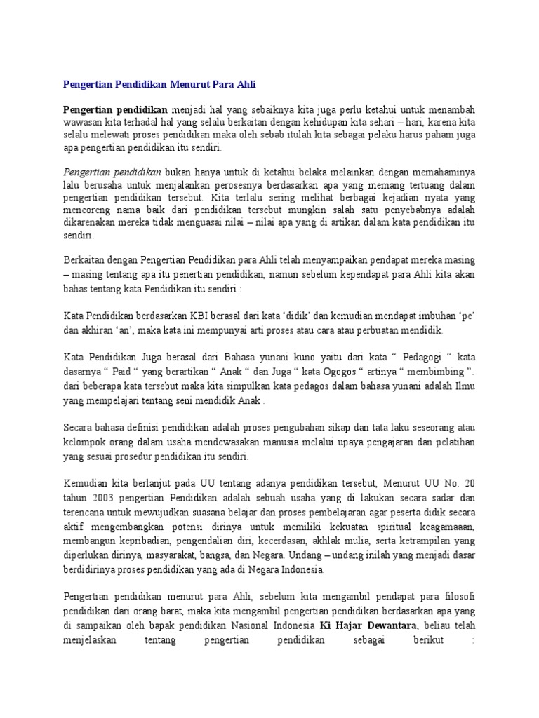Pengertian Pendidikan Menurut para Ahli | PDF