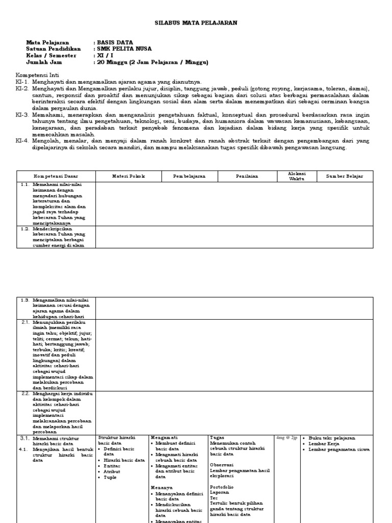 Silabus Database Kelas XI RPL | PDF