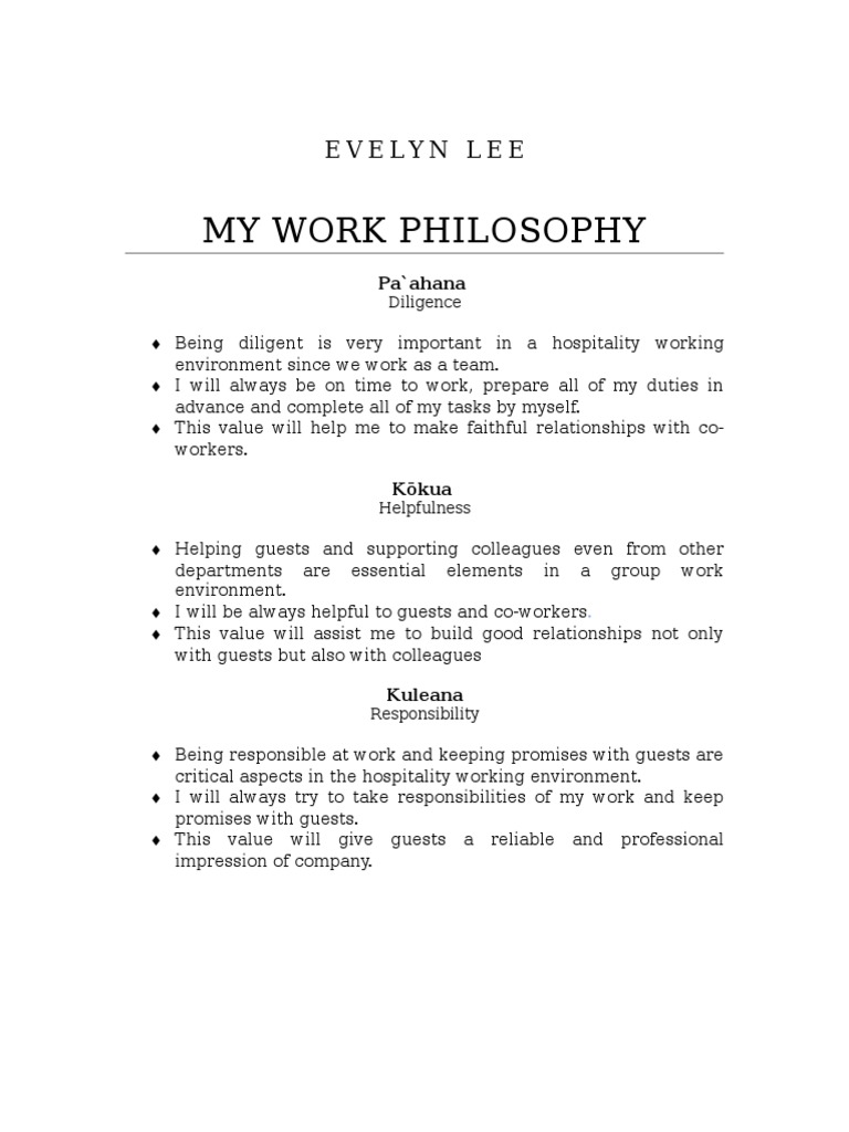 Hospitality Work Philosophy Explained | PDF | Career & Growth