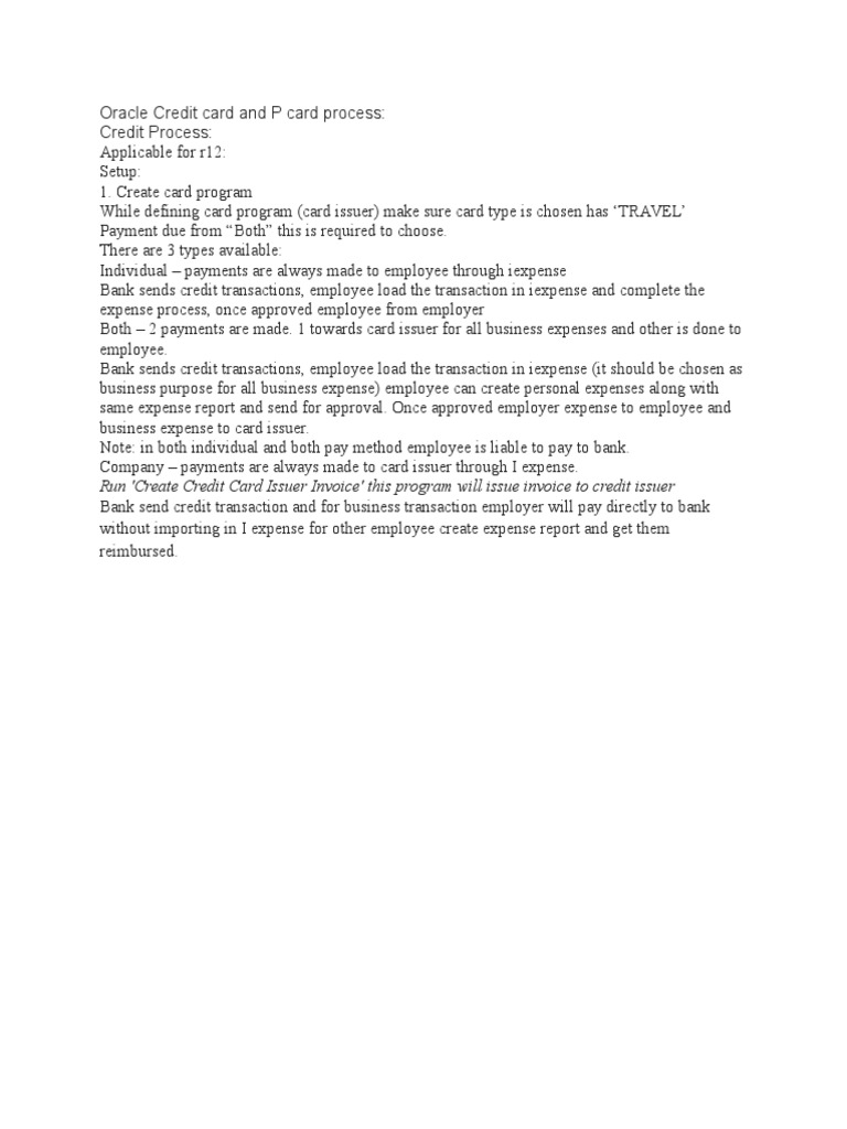 Oracle Credit Card and P Card Process | PDF | Credit Card | Financial ...