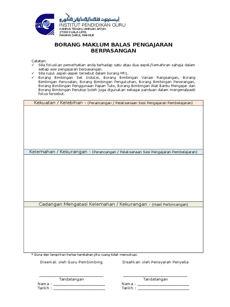 Borang Maklum Balas Pengajaran Berpasangan | PDF | Karier & Perkembangan | Bisnis
