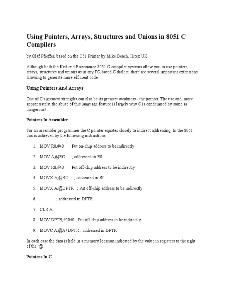 8051 C: Pointers, Arrays, and Structures | PDF | Pointer (Computer Programming) | Array Data ...