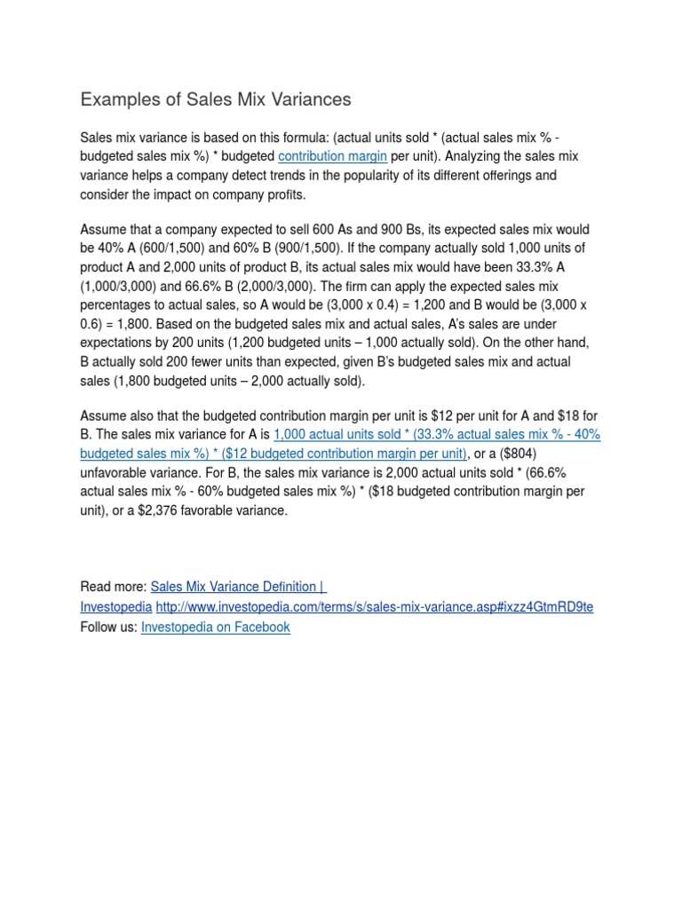 Examples of Sales Mix Variances | PDF | Finance & Money Management