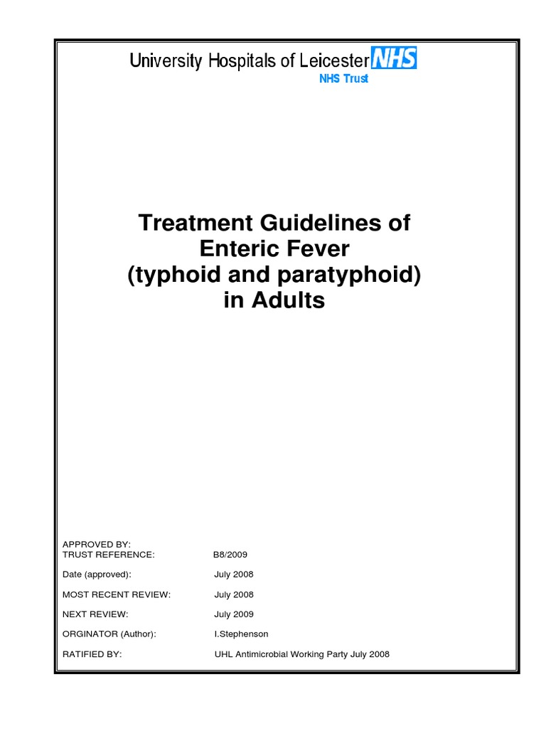 Enteric Fever (Typhoid and Paratyphoid) in Adult Treatment Guidelines ...