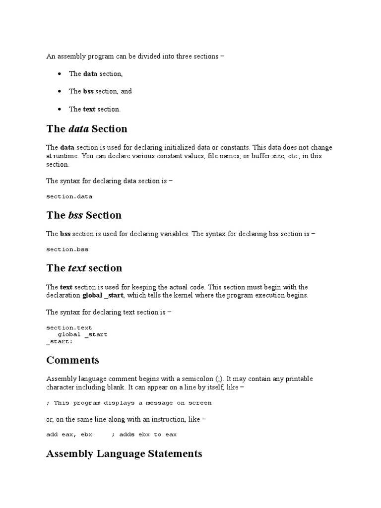 An Assembly Program Can Be Divided Into Three Sections | Assembly ...