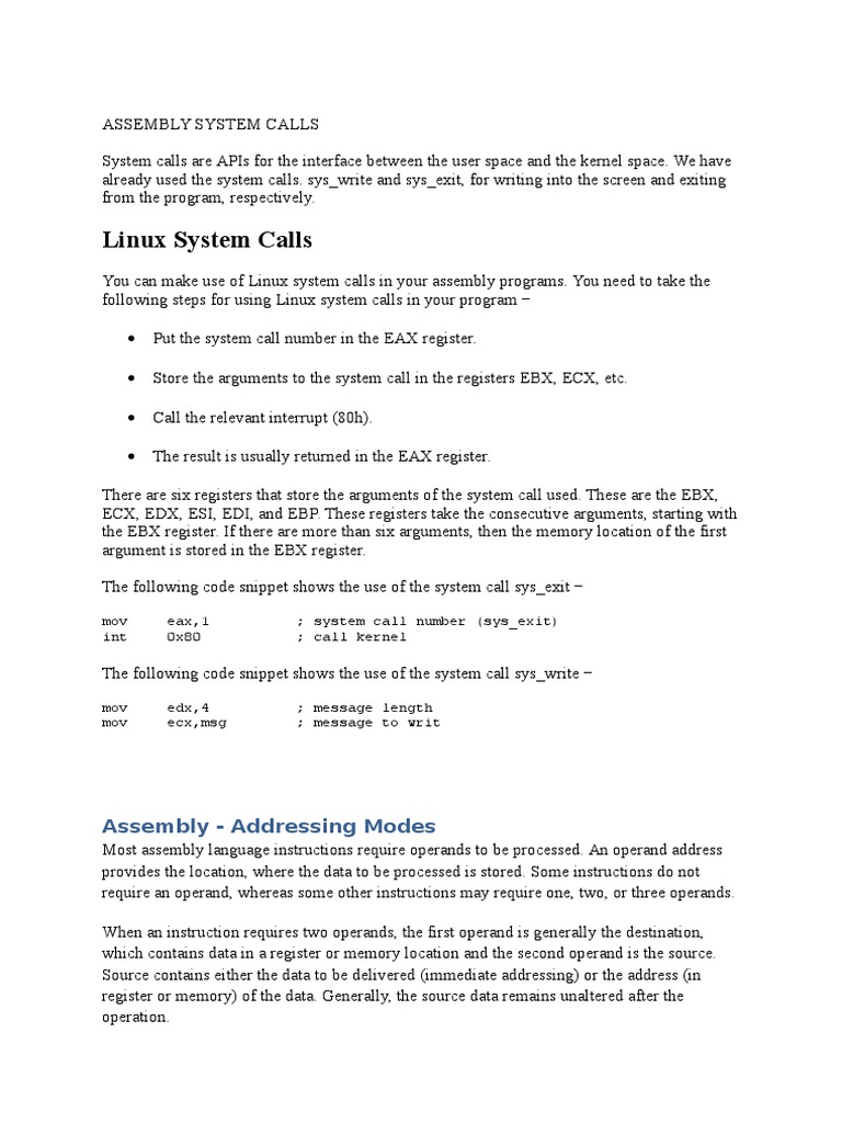 Assembly System Calls | PDF | Subroutine | Assembly Language