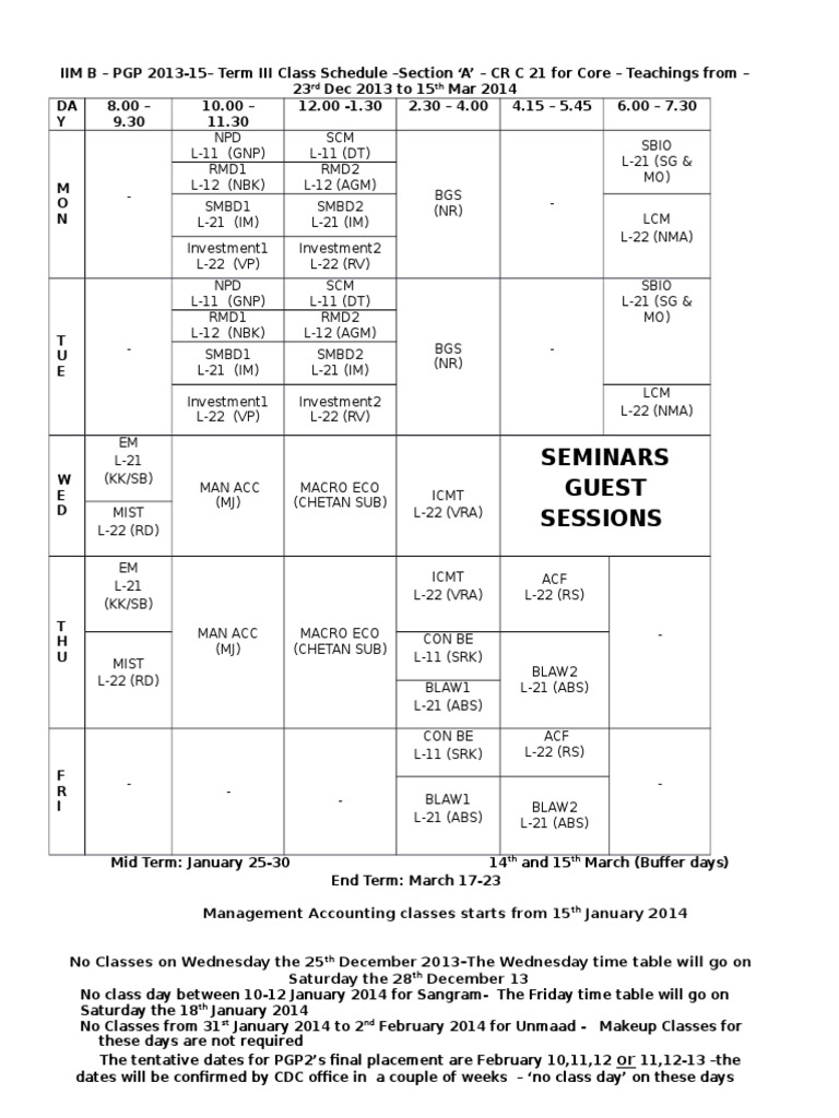Term 3 Time Table - All Sections | Download Free PDF | Business