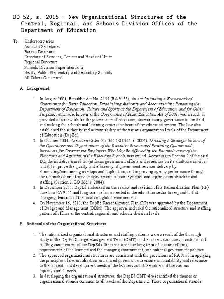 New Organizational Structure of Central Office | PDF | Individualized ...
