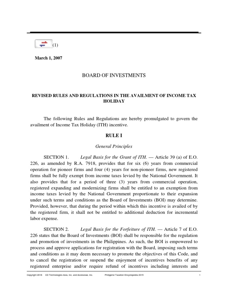 Income Tax Holiday Regulations in the Philippines | PDF | Securities ...