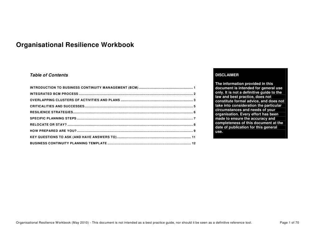 Organisation Resilience Workbook | PDF | Business