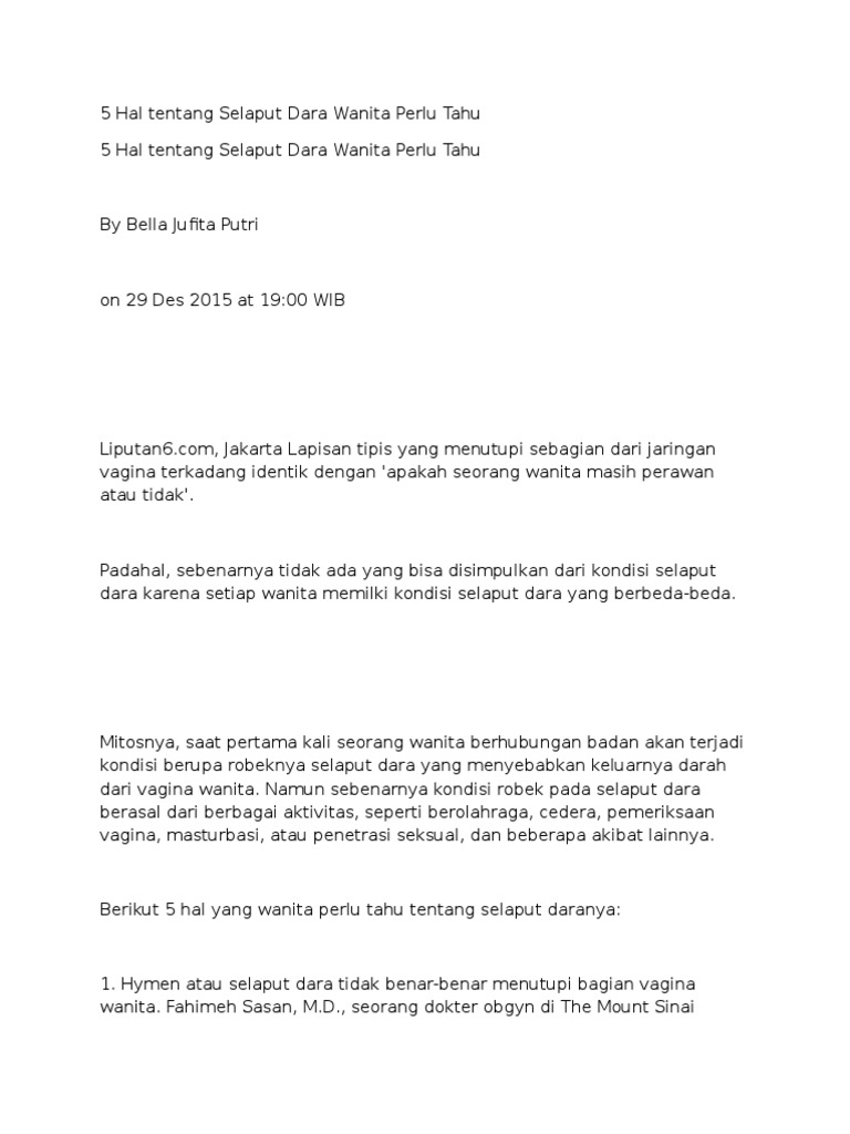 5 Fakta Penting Selaput Dara Wanita | PDF | Kesehatan Holistik | Gaya Hidup
