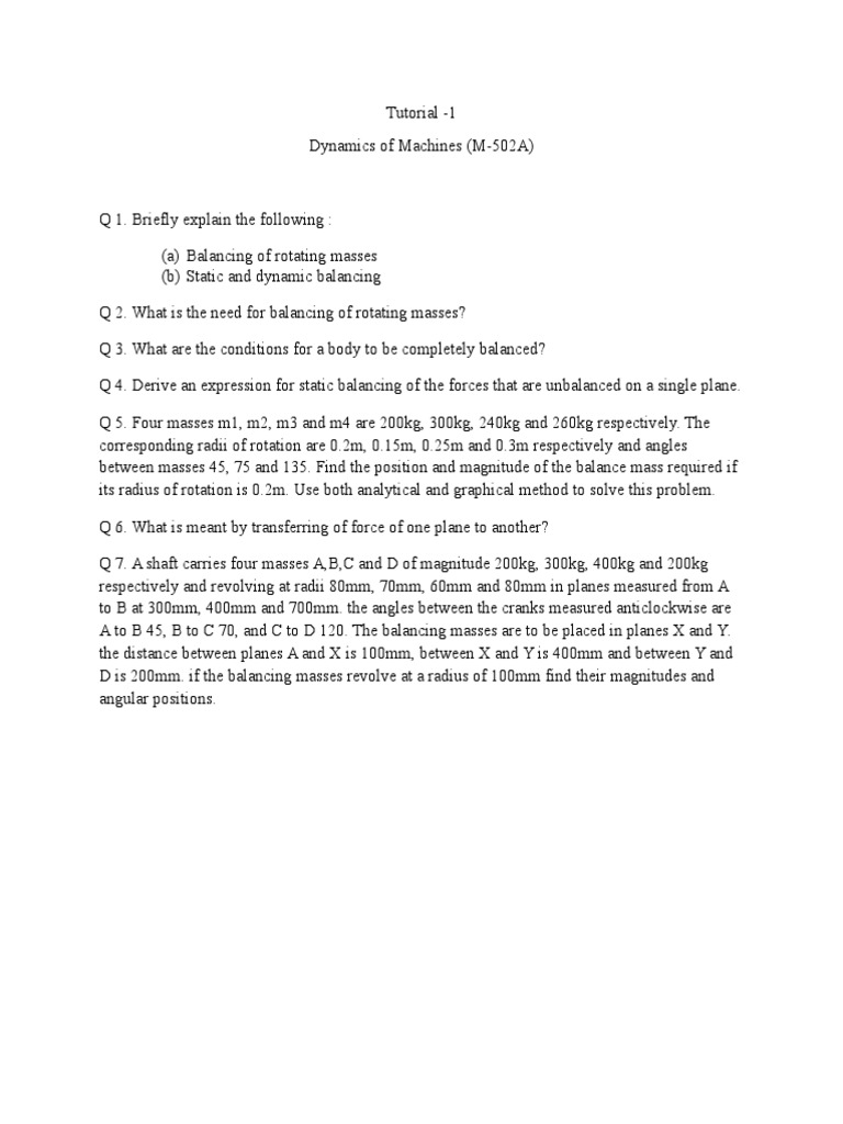 Balancing of Rotating Masses: Analytical and Graphical Solutions to ...